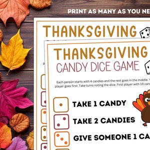 Thanksgiving Candy Dice Game / Fun Thanksgiving Games / Kids Table ...