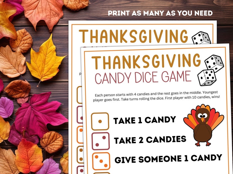 Thanksgiving Candy Dice Game / Fun Thanksgiving Games / Kids Table ...