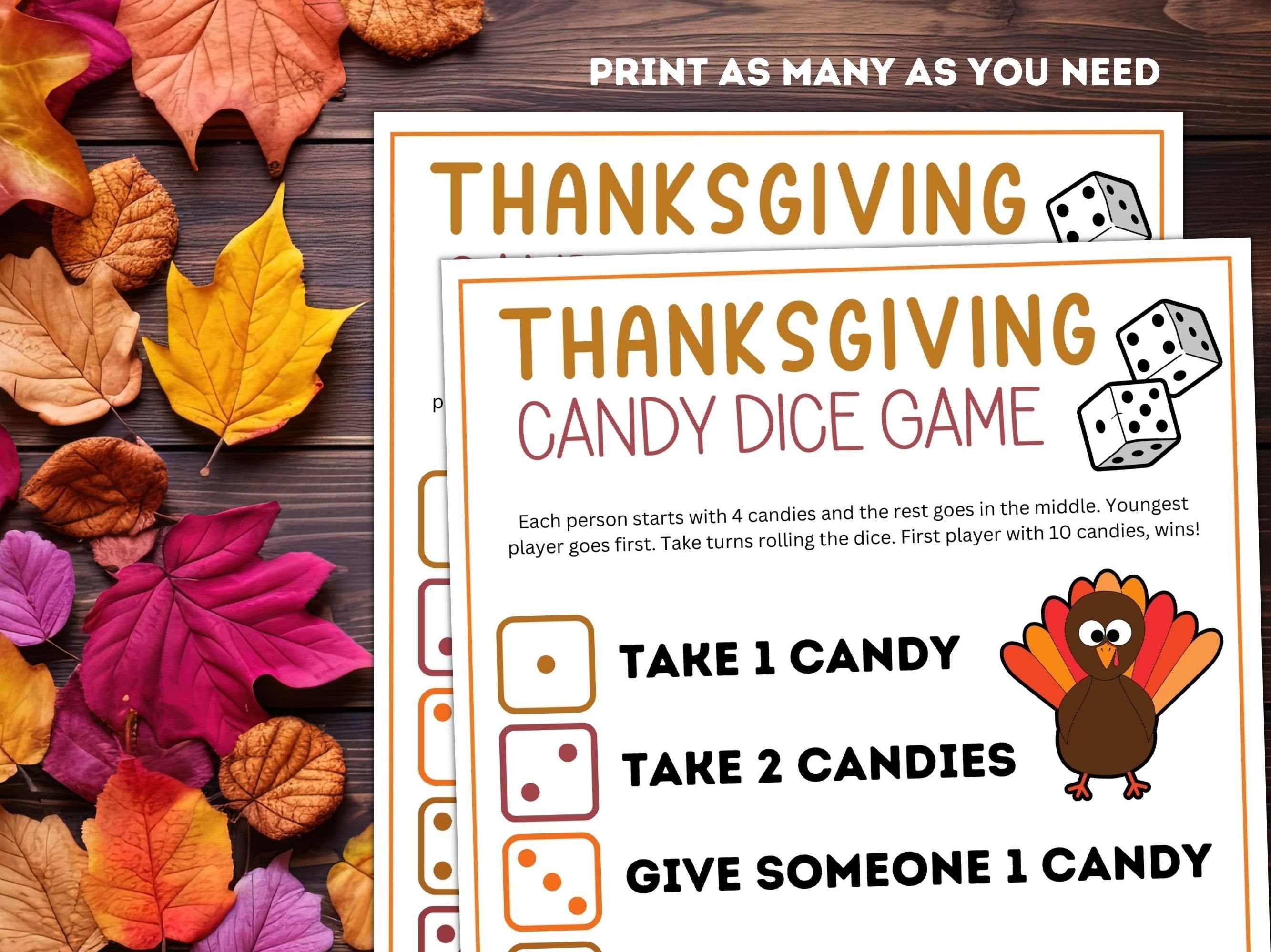 Thanksgiving Candy Dice Game / Fun Thanksgiving Games / Kids Table ...