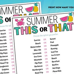 Summer This or That / Summer Party Game / Printable Summertime Game ...