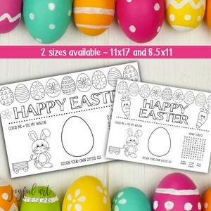 Printable Easter Placemat, Easter Place Cards, 8.5x11 and 11x17, Kid's ...