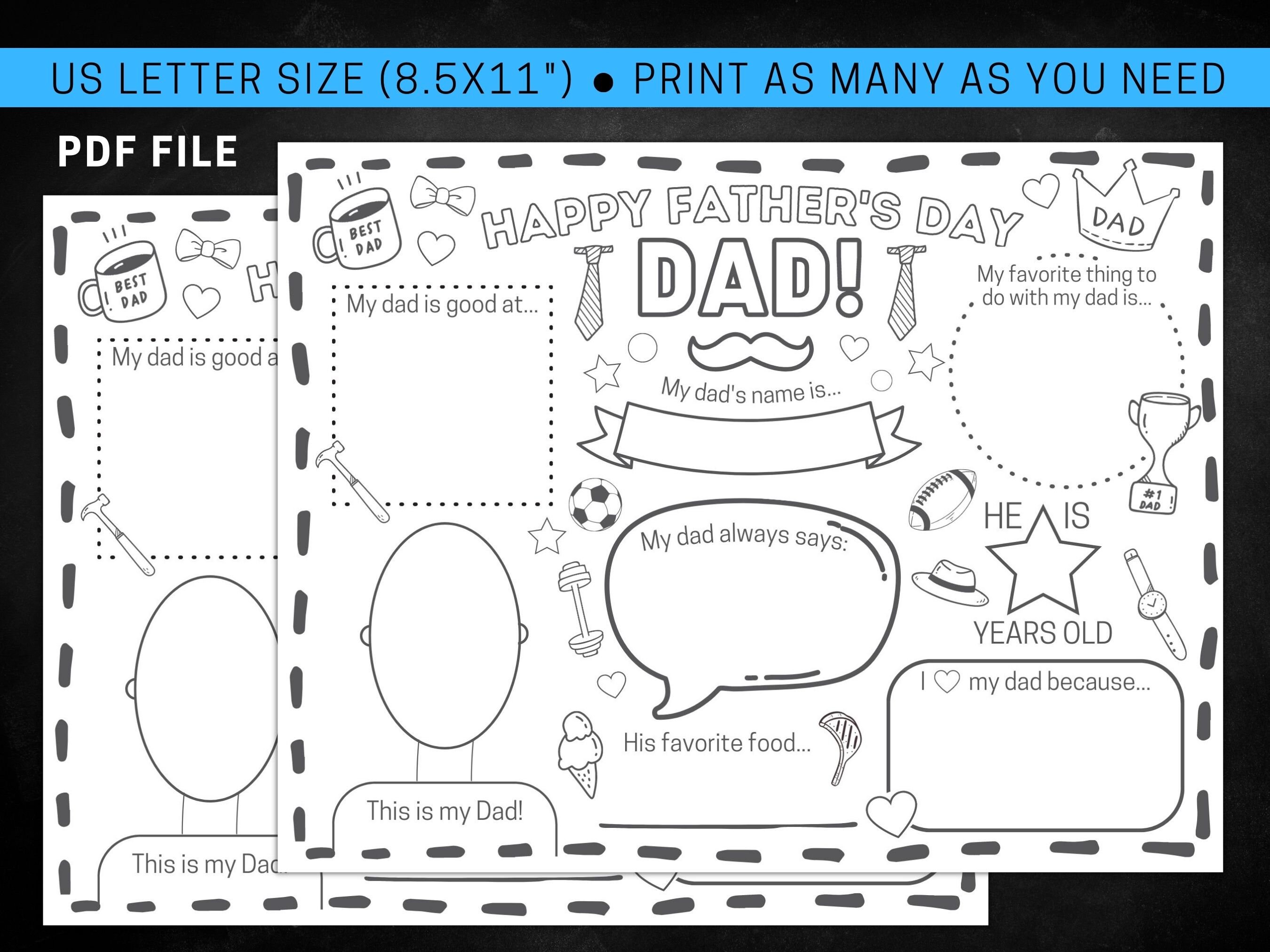 Father's Day Card \ Fill in the Blanks \ All About Dad Printable \ Dad ...