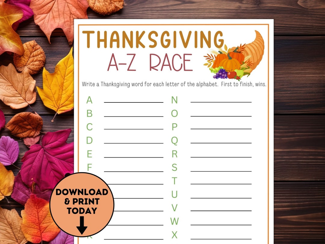 Thanksgiving A-Z Race Game / Fun Thanksgiving Games / Kids Table ...