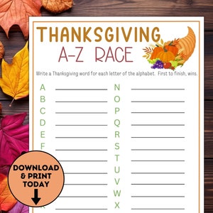 Thanksgiving A-Z Race Game / Fun Thanksgiving Games / Kids Table ...