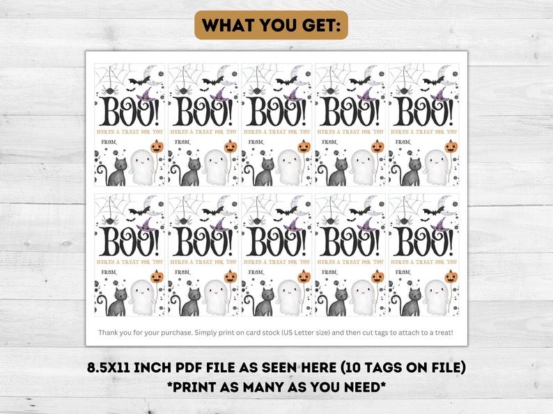 Printable Halloween Boo Treat Tags Halloween Favor Gift Tags Trick or ...