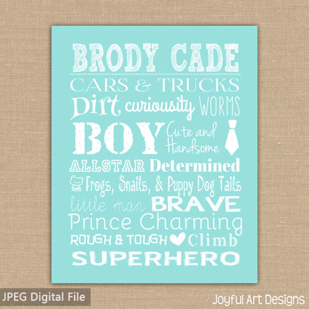 Personalized Boy Subway PRINTABLE Wall Art. Superhero Sign. Boy Words ...