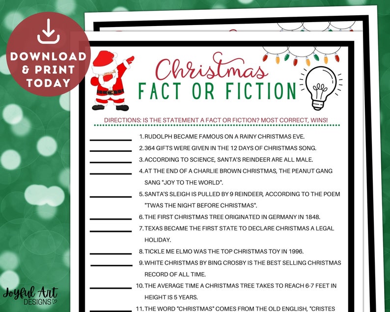 Christmas Fact or Fiction Game / Christmas Party Games / Fun - Etsy