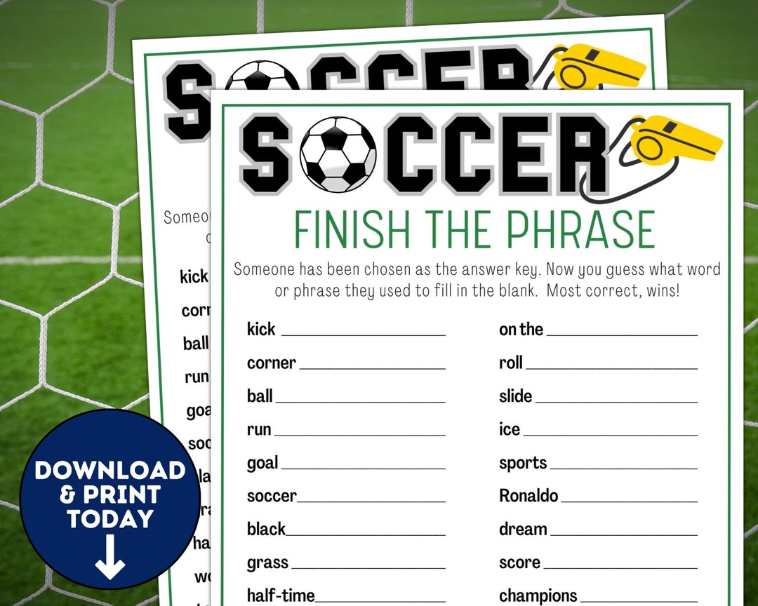 Soccer Finish the Phrase / Printable Soccer Team Party Games / Soccer ...