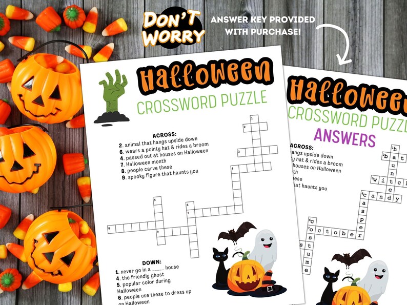 Halloween Crossword Puzzle / Halloween Party Games / Printable ...