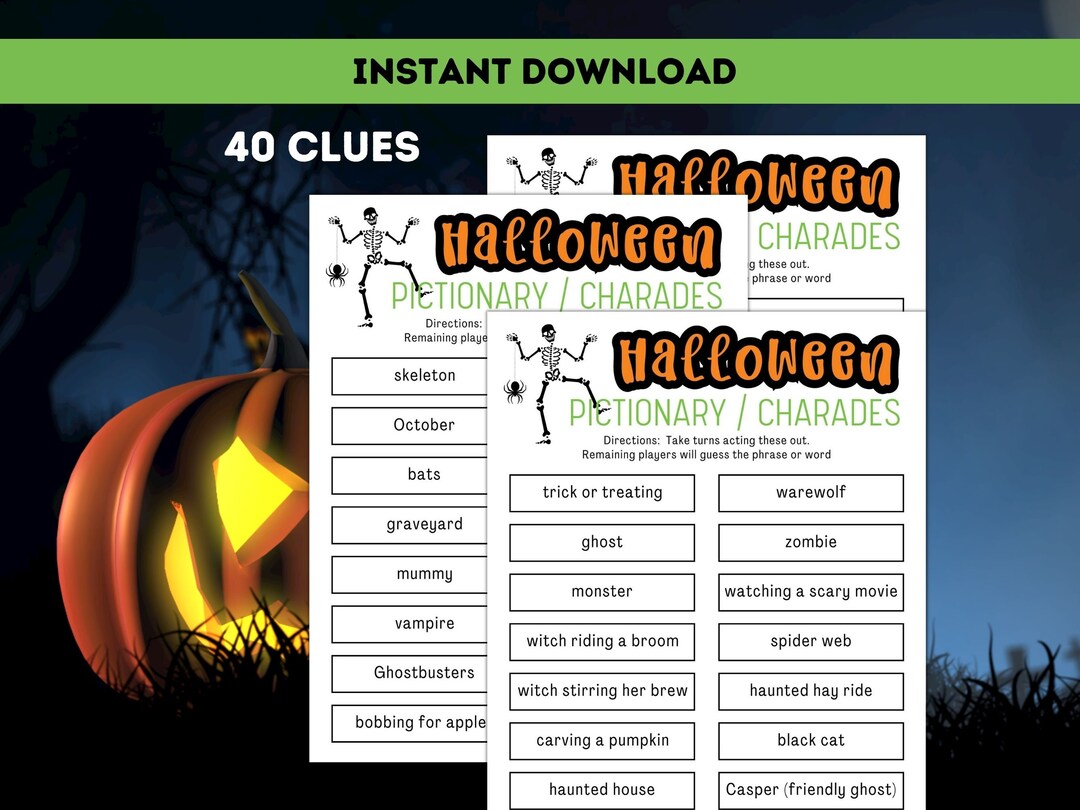 Halloween Pictionary and Charades / Halloween Party Games / Printable ...