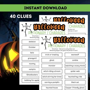 Halloween Pictionary and Charades / Halloween Party Games / Printable ...