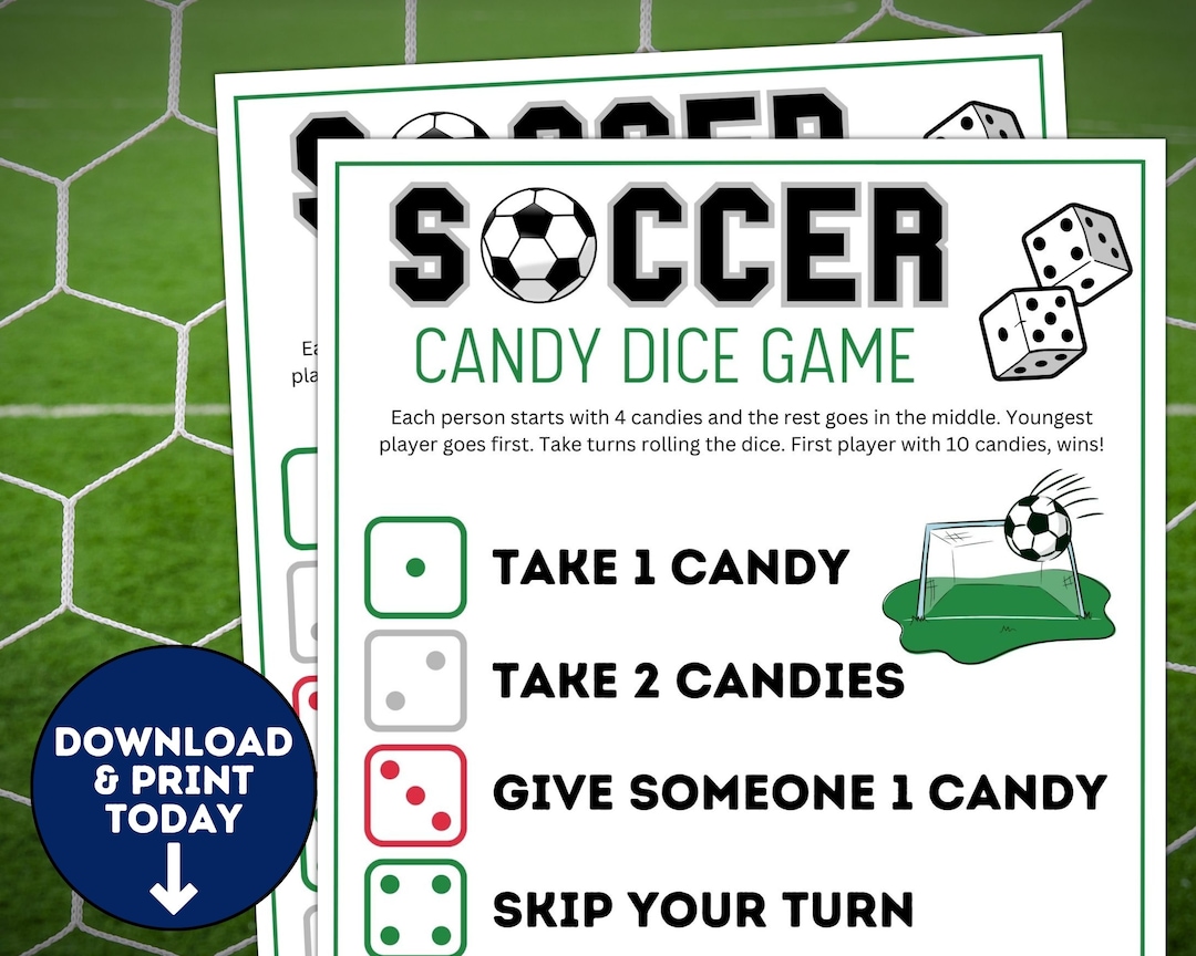 Soccer Candy Dice Game / Sports Parties / Printable Soccer Team Party ...