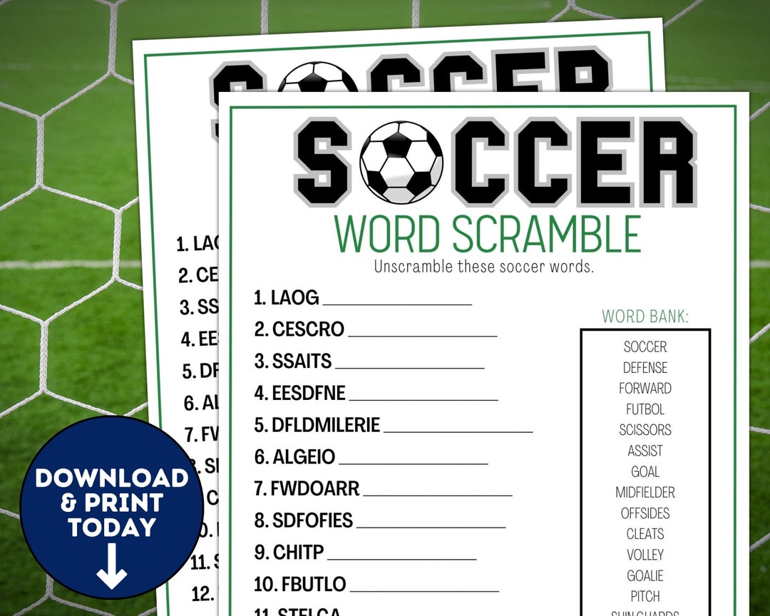 Soccer Word Scramble Game / Printable Soccer Team Party Games / Soccer ...