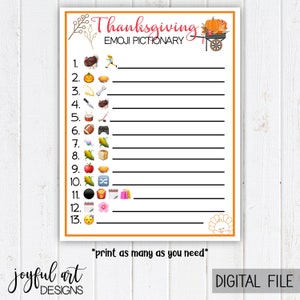 Thanksgiving Emoji Pictionary Game Thanksgiving Printable - Etsy