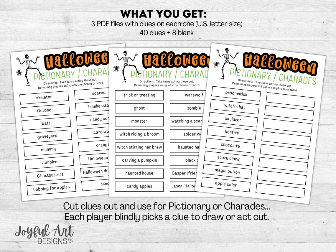 Halloween Pictionary and Charades / Halloween Party Games / Printable ...