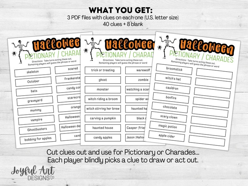 Halloween Pictionary and Charades / Halloween Party Games / Printable ...
