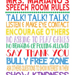 Speech Room Class Rules PRINTABLE. Classroom Sign Subway Art. Teacher ...
