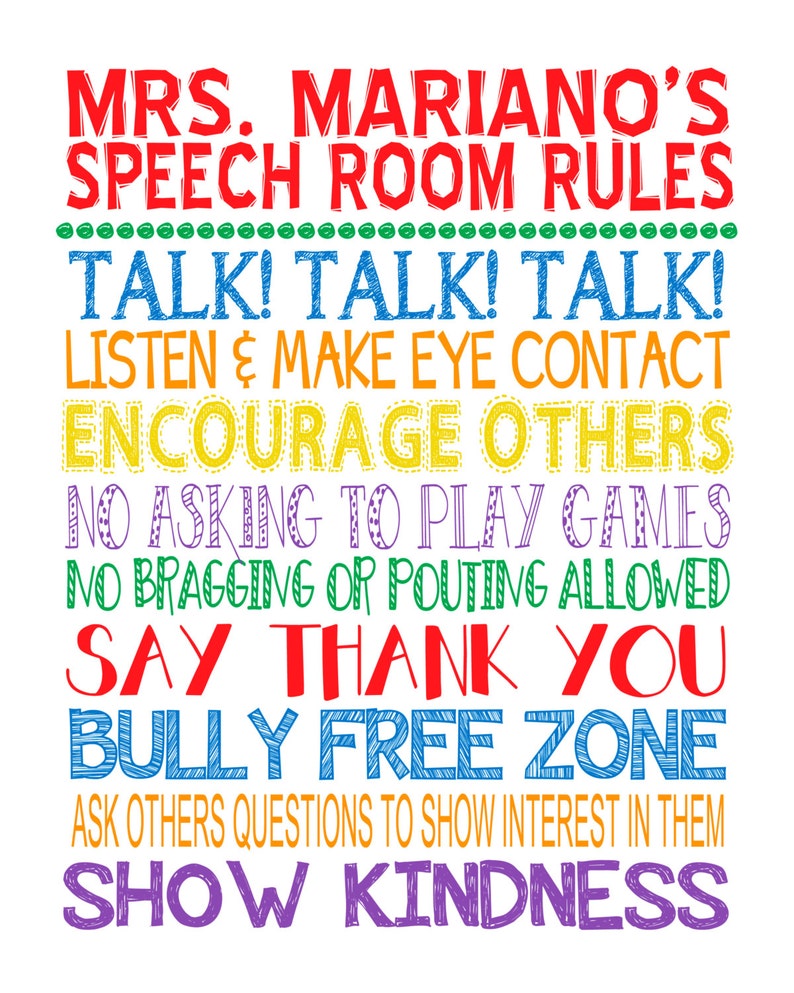 Speech Room Class Rules PRINTABLE. Classroom Sign Subway Art. - Etsy