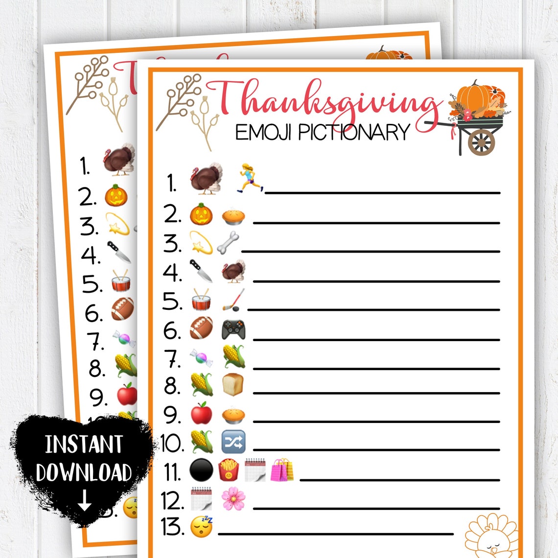 Thanksgiving Emoji Pictionary Game Thanksgiving Printable - Etsy