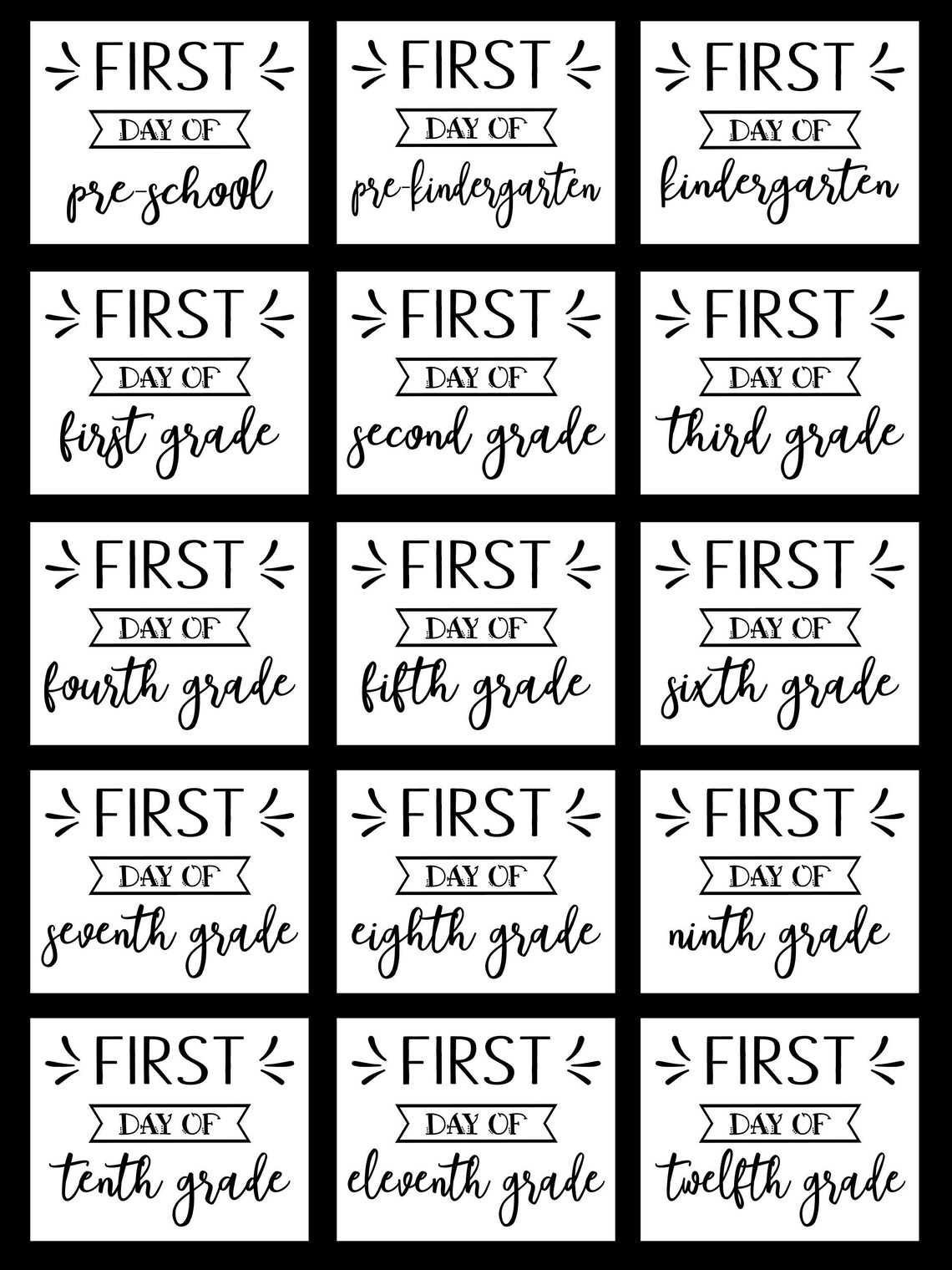 First Day of School PRINTABLE Signs. All Grades. Back to - Etsy