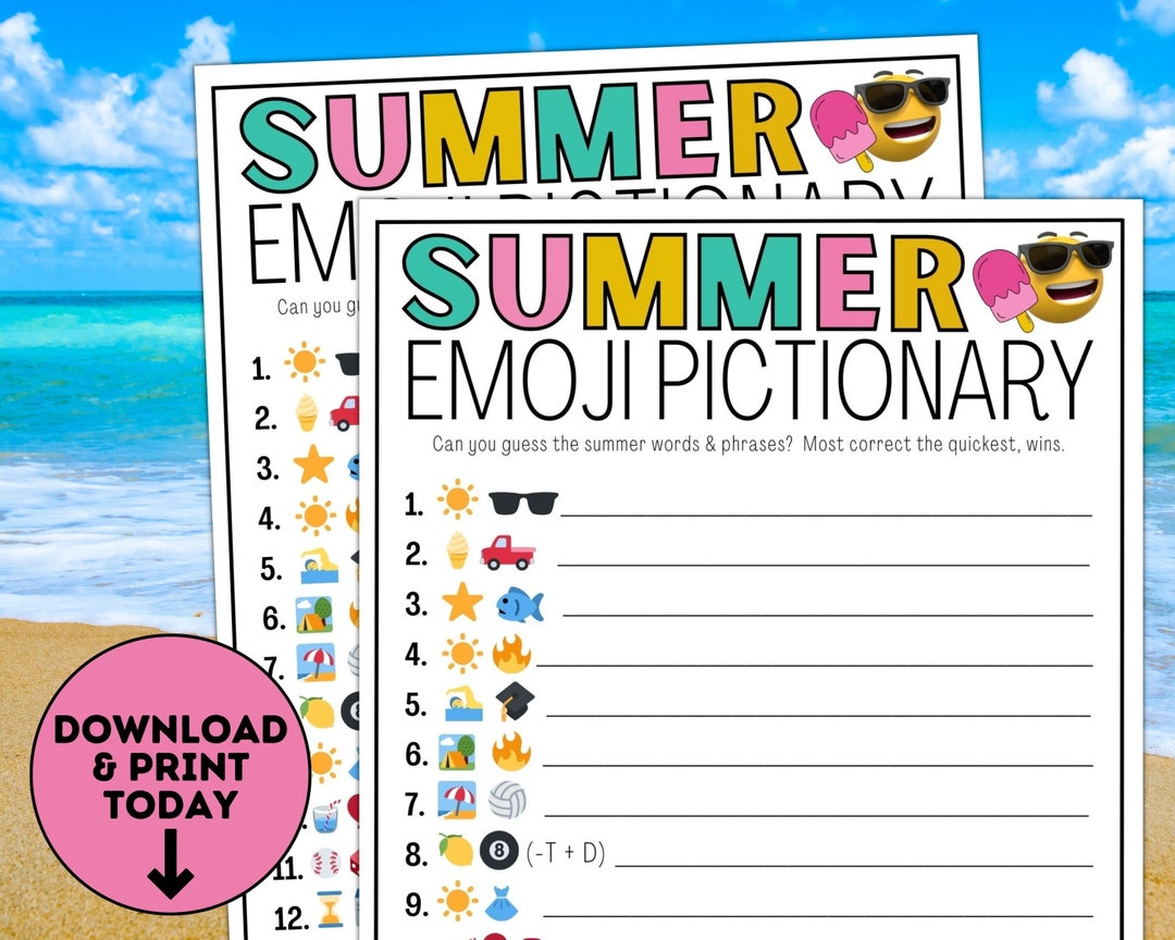 Emoji Pictionary Summer Game / Summer Party Game / Printable Summertime ...