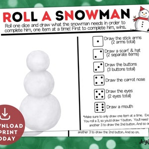 Christmas Games for Kids Roll A Snowman Dice Game Christmas - Etsy