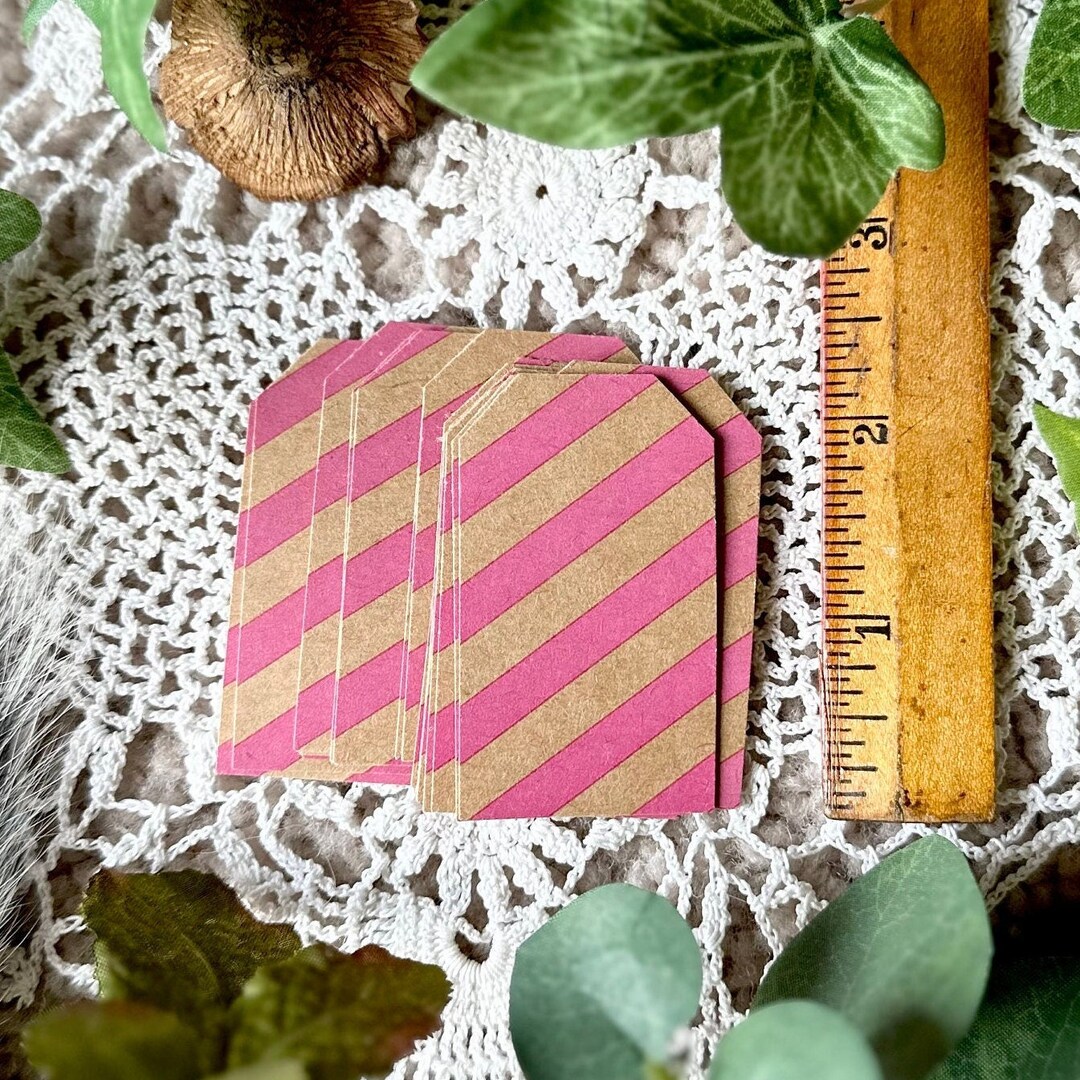 70 Pink Striped Gift Tags, Kraft Paper Tags, Shipping Tags, Paper ...