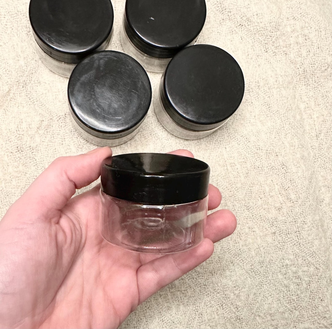 5 Small Plastic Containers Black Lids, Screw Top Lids, Jewelry Storage ...