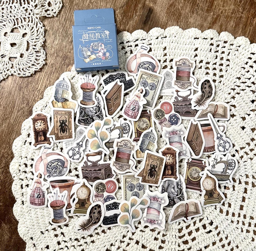 40+ Cute Vintage Sewing Stickers – No. 25, Retro Style Stickers, Clock ...