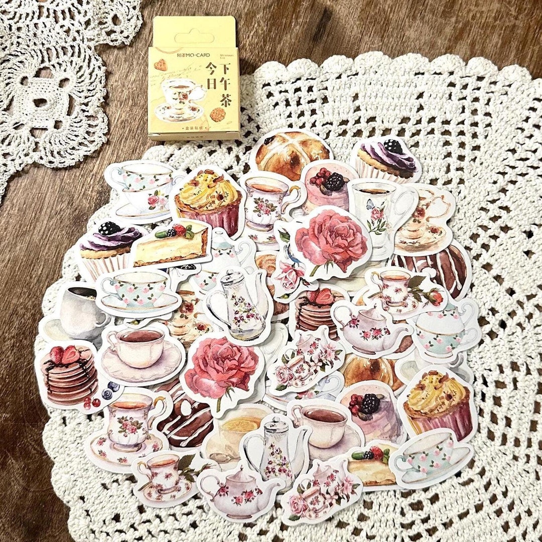 40+ Cute Tea Party Stickers – No. 03, Floral Stickers, Vintage Style ...
