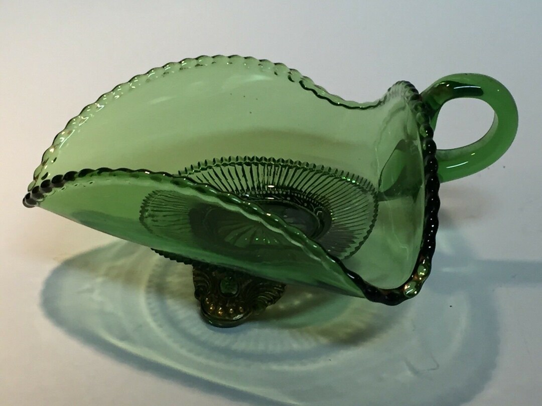 Antique EAPG US Glass Green and Gold Colorado Jewel Handled Triangle ...