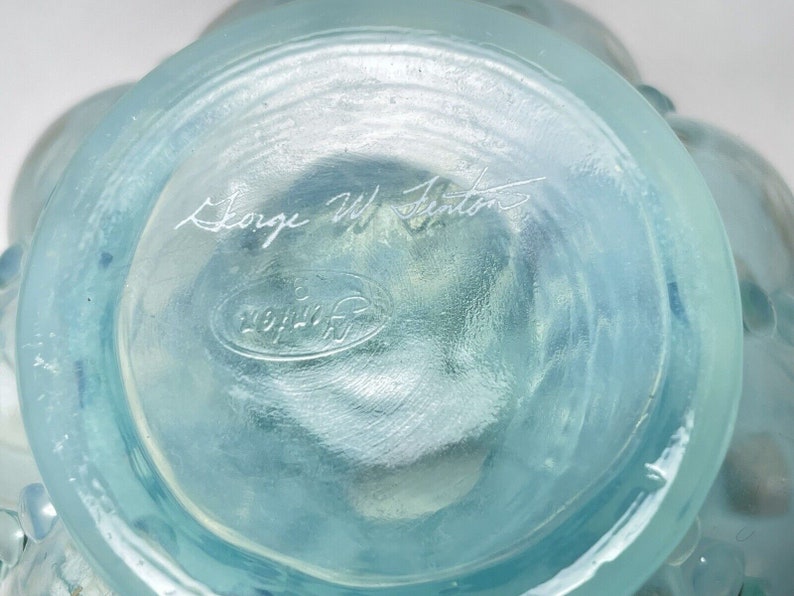 Vintage Fenton Blue Opalescent Melon Beaded Vase Signed George W ...