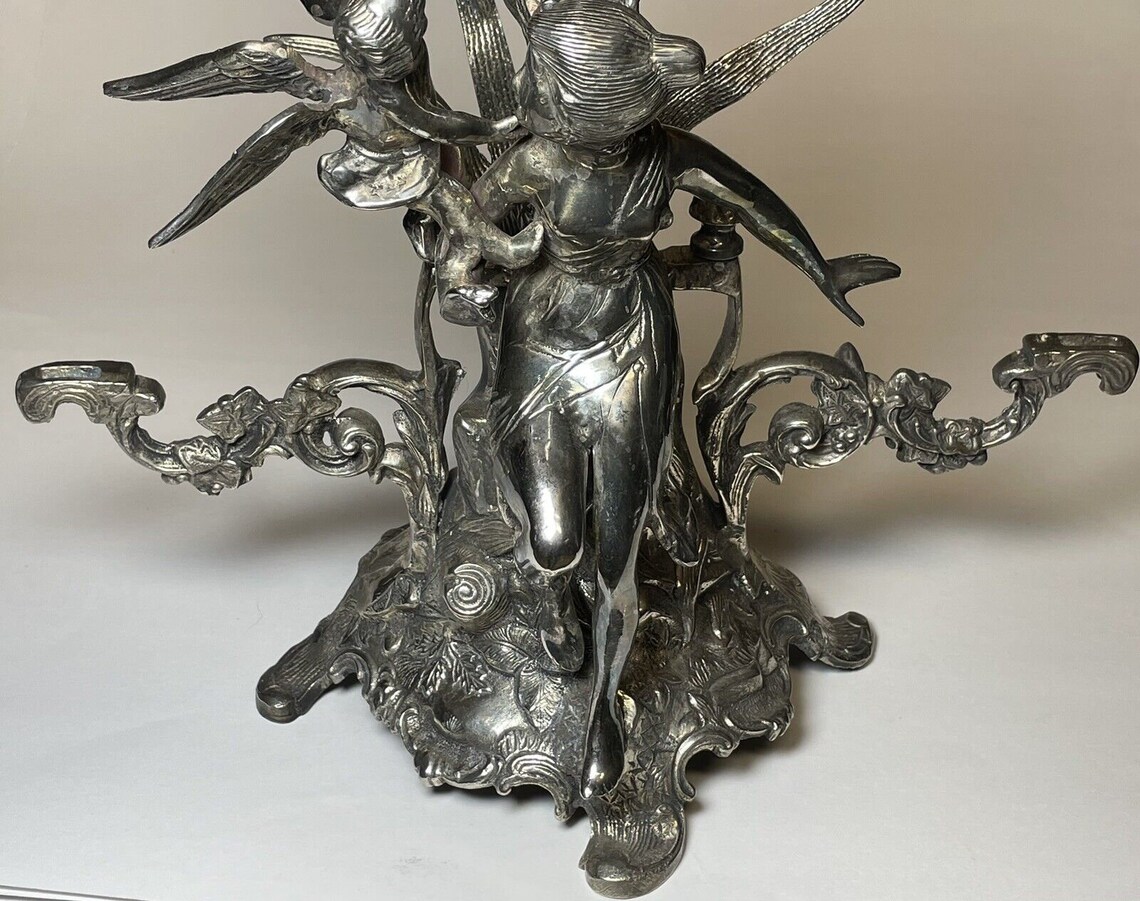 Art Nouveau Candelabra Silver Plate Brass Fairy Castilian Imports India ...