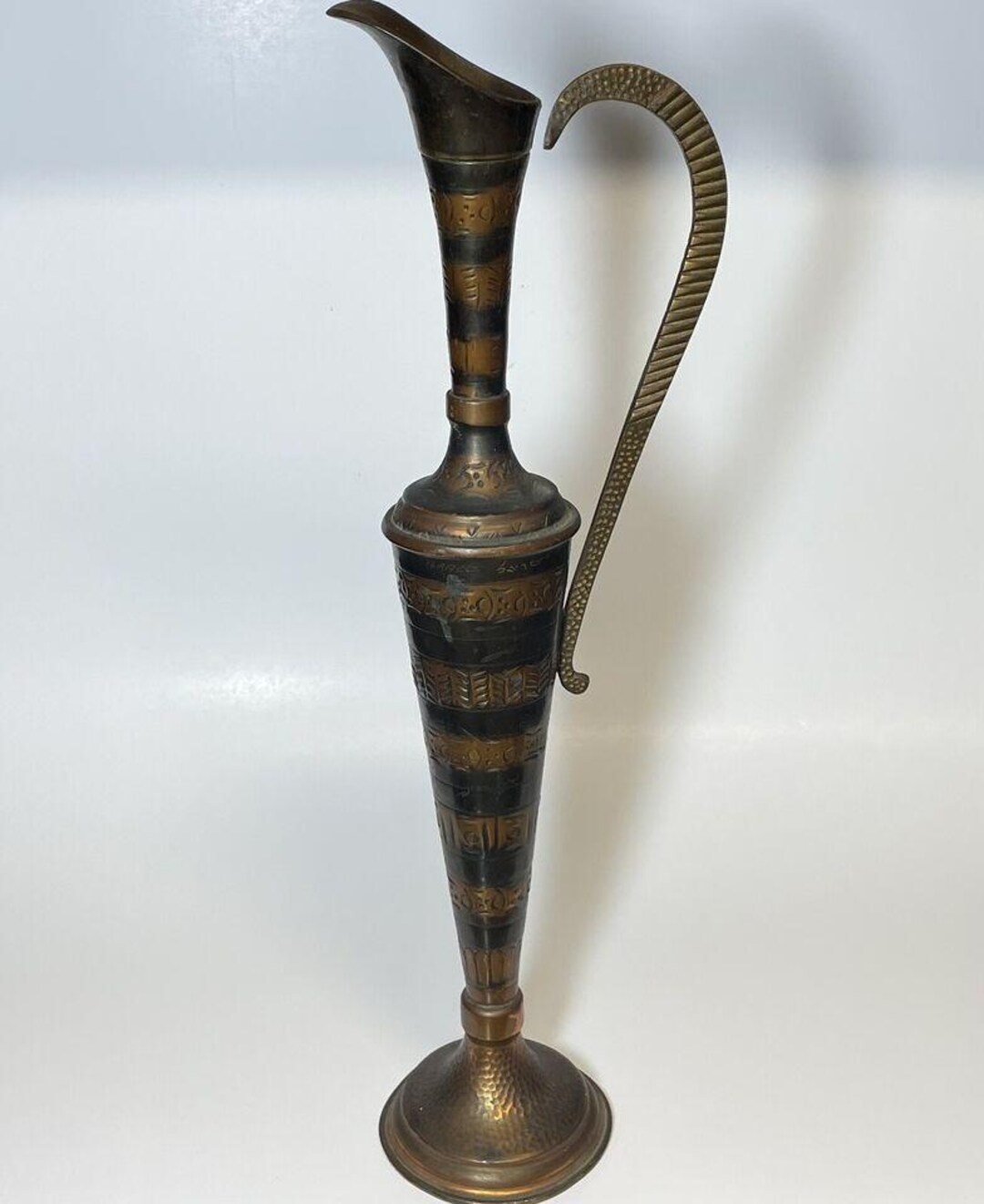 Large Striped Brass Ewer Pitcher Made in Israel Floating Handle 17.5 ...