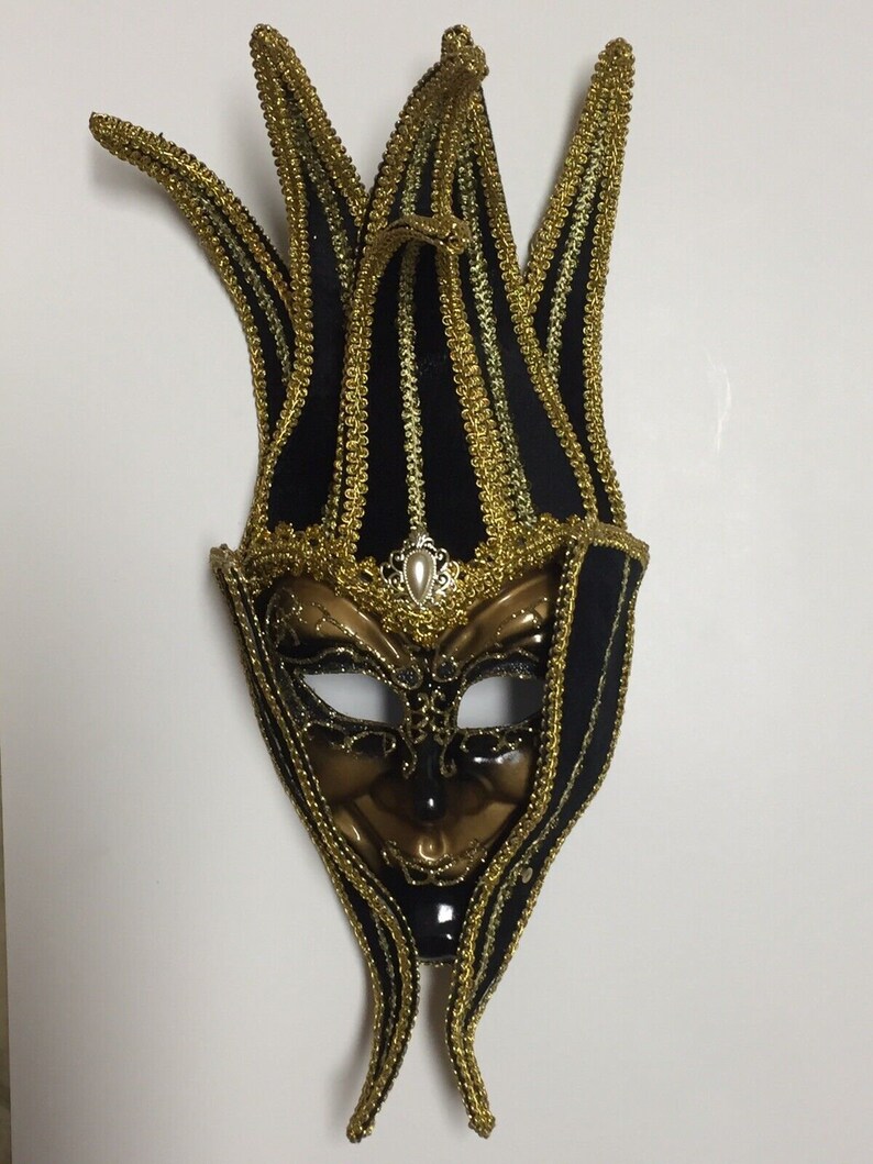 Jester Mask Full Face Black & Gold Forum Novelties 61016 Decadent Mardi ...