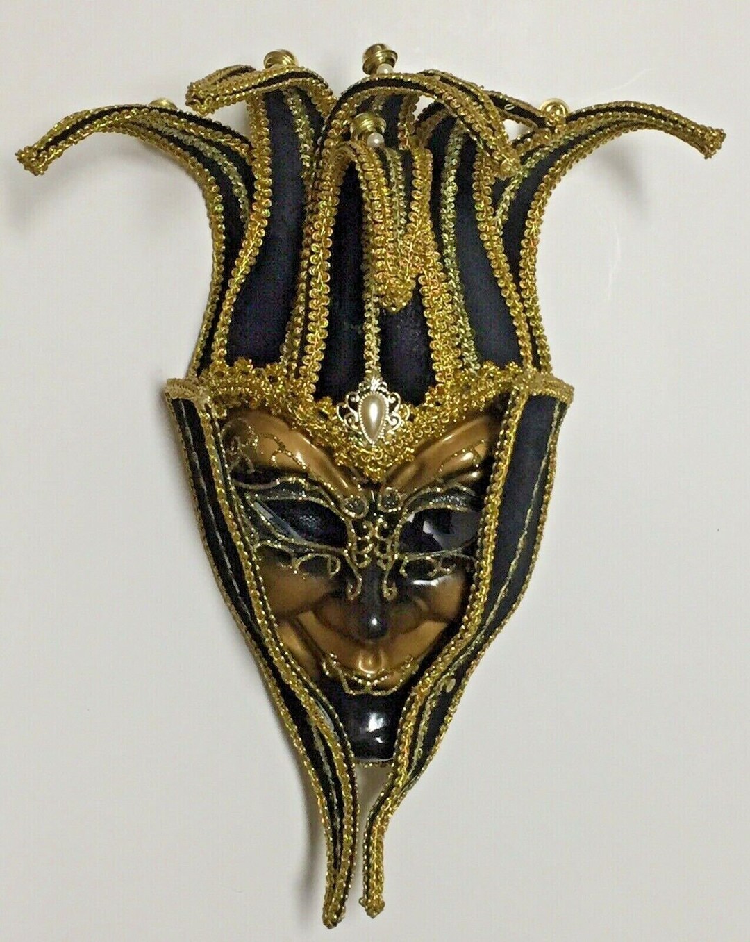 Jester Mask Full Face Black & Gold Forum Novelties 61016 Decadent Mardi ...