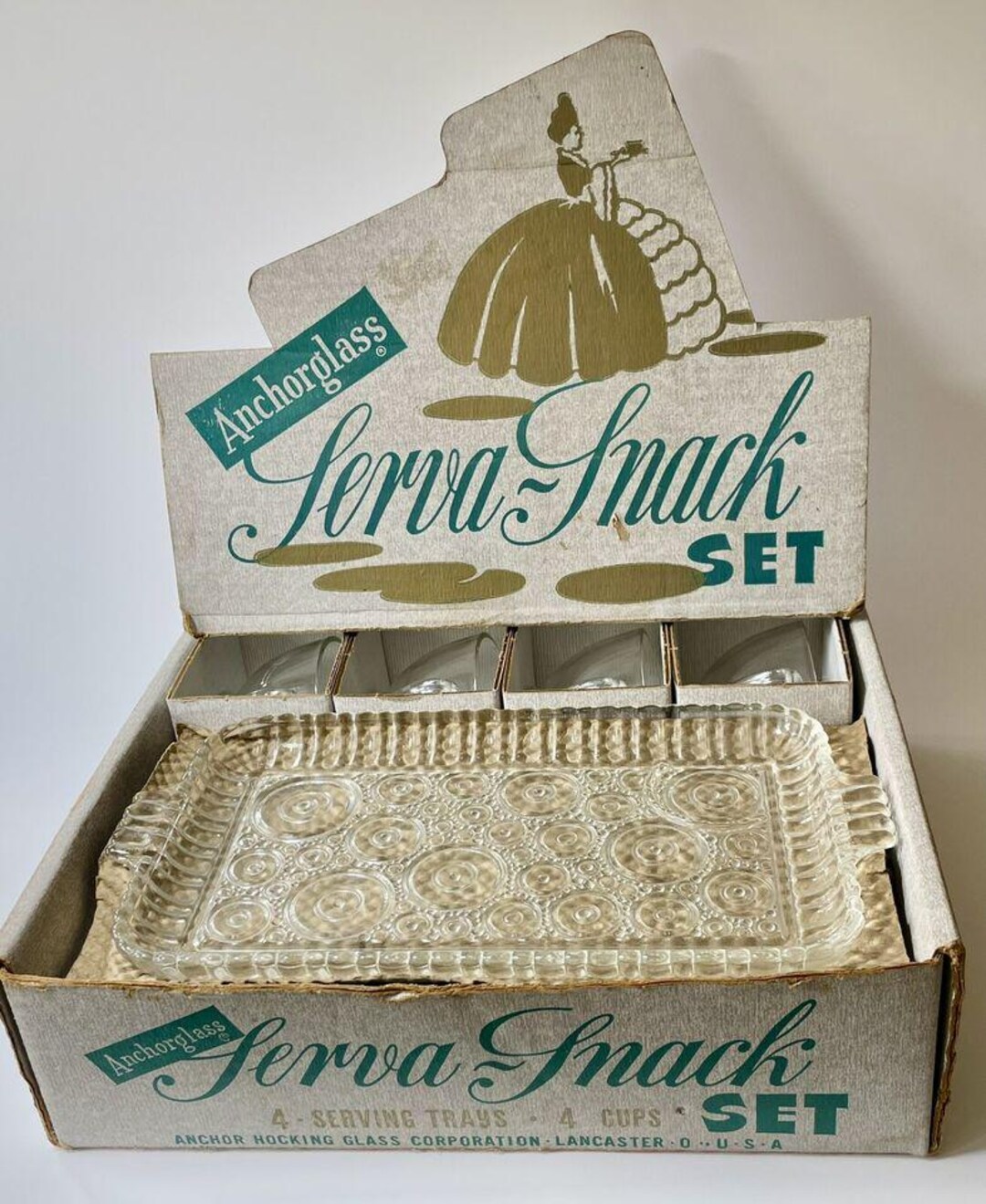 Anchor Hocking Serva Snack Set of 4 Circles Pattern Anchorglass in ...