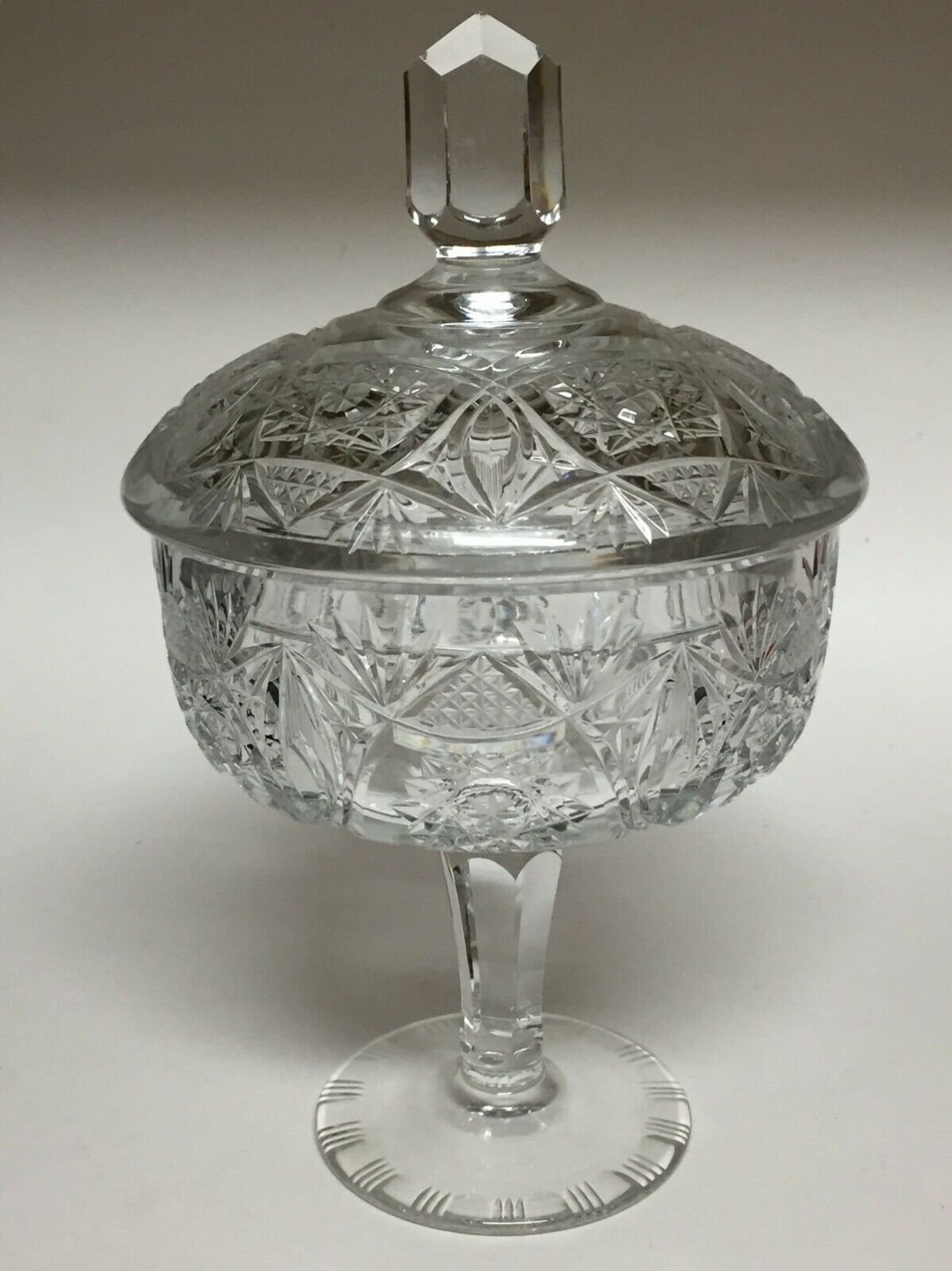 Heavy Crystal Lidded Footed Compote Dish With Fans, Hobstars 10" - Etsy
