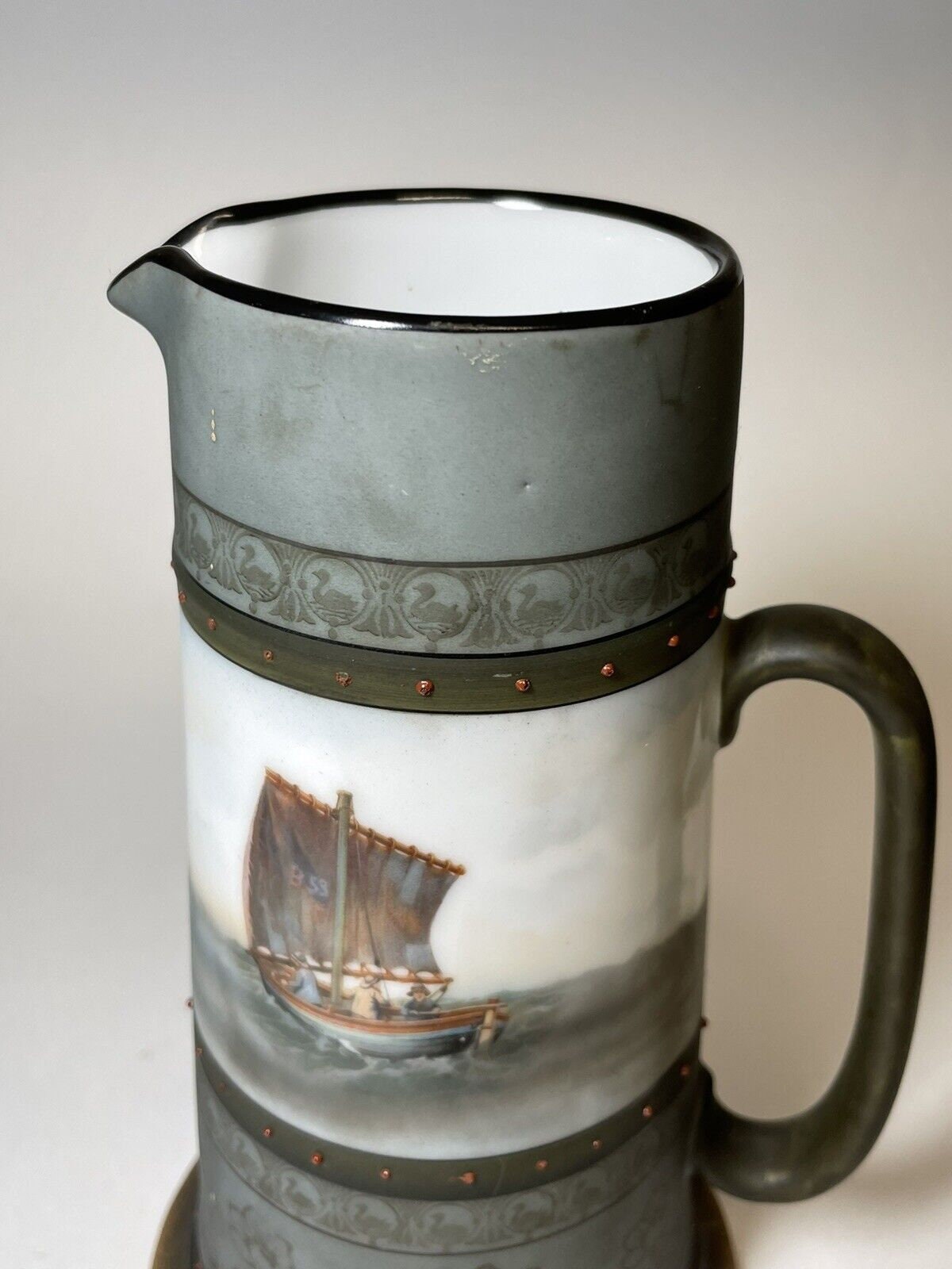 Antique Royal Bayreuth Roman Pitcher Tall Ceramic Mug Gray Boating ...