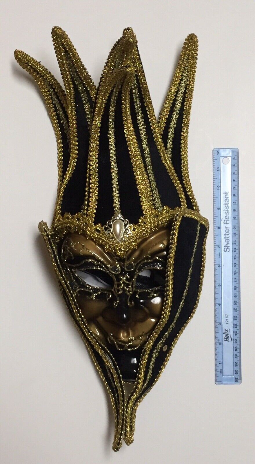 Jester Mask Full Face Black & Gold Forum Novelties 61016 Decadent Mardi ...