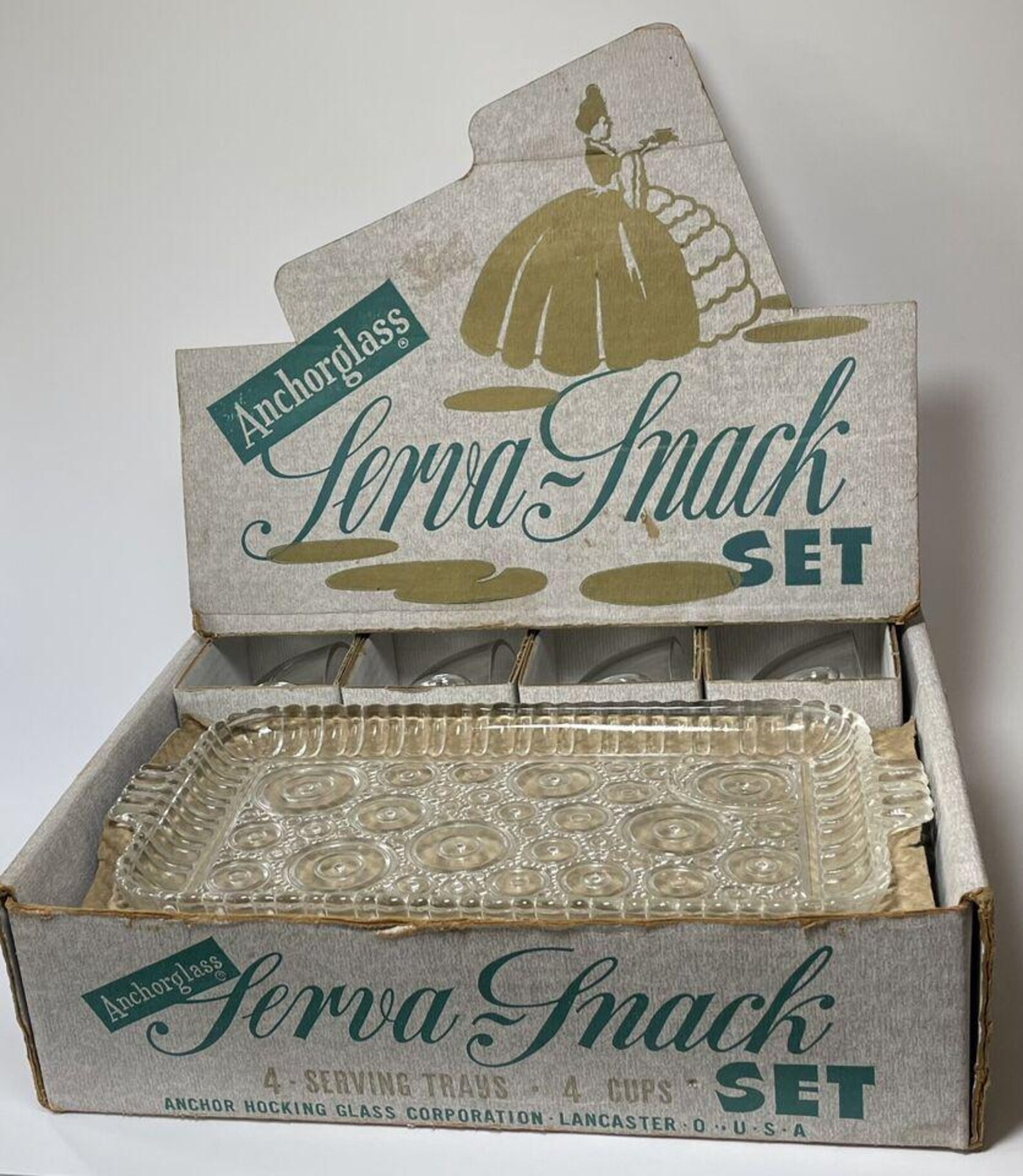 Anchor Hocking Serva Snack Set of 4 Circles Pattern Anchorglass in ...