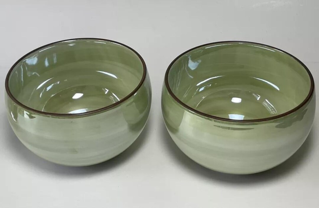 Saikai Green Opalescent Rice Bowls Set of 2 Japan - Etsy