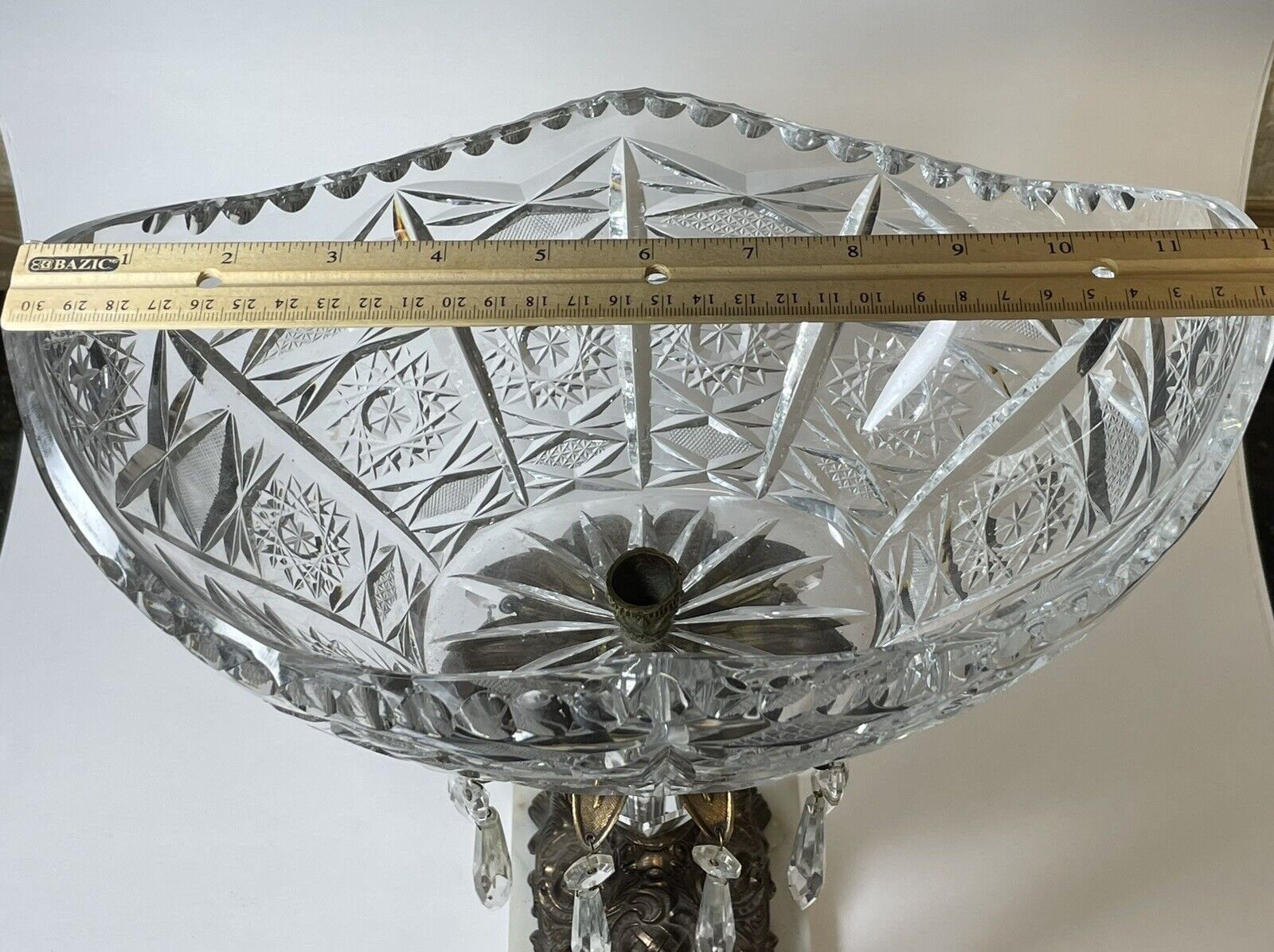 Vintage Cut Crystal Centerpiece Pedestal Bowl With Brass and Marble ...