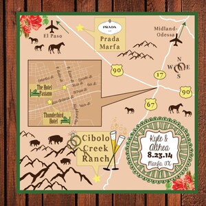 Custom Wedding MAP- Any Location Available- Marfa, Texas Map Pictured ...