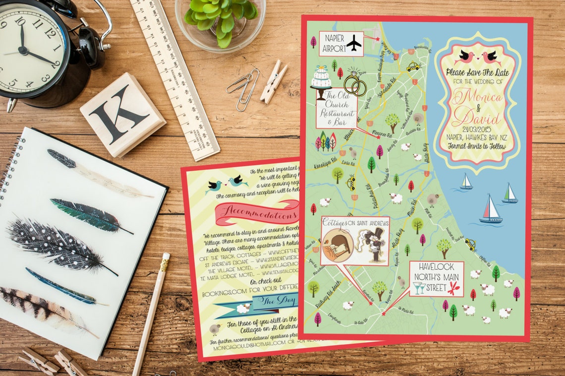 Custom Wedding MAP- Any Location Available-napier Hawkes Bay NZ Map ...
