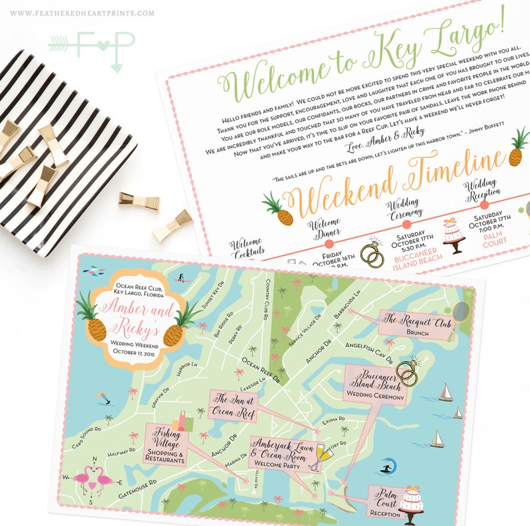Custom Wedding Map, Key Largo Map, Island Wedding,destination Wedding ...