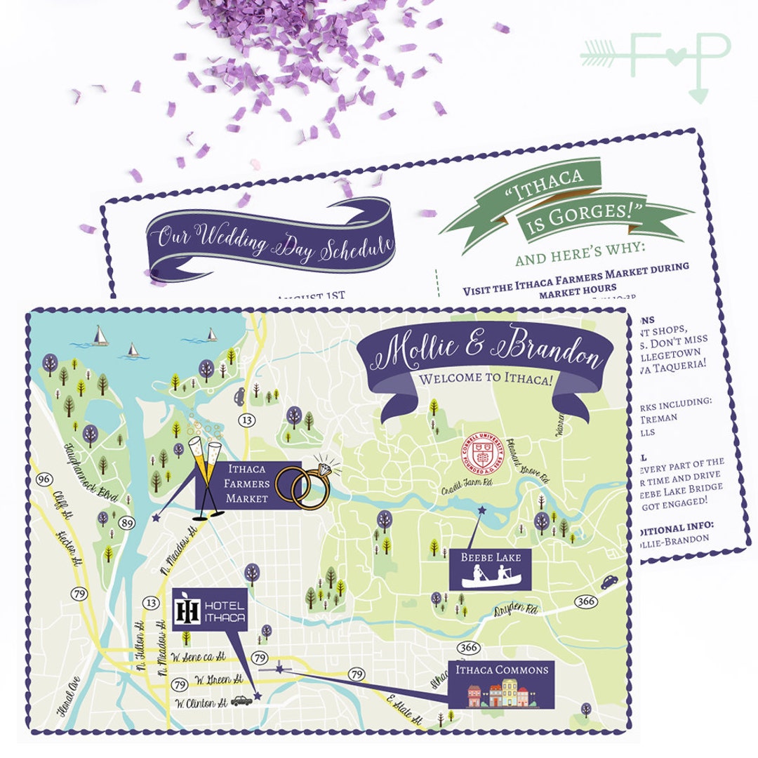 Custom Wedding Map, Ithaca NY Map, Ithaca New York, Destination Wedding ...