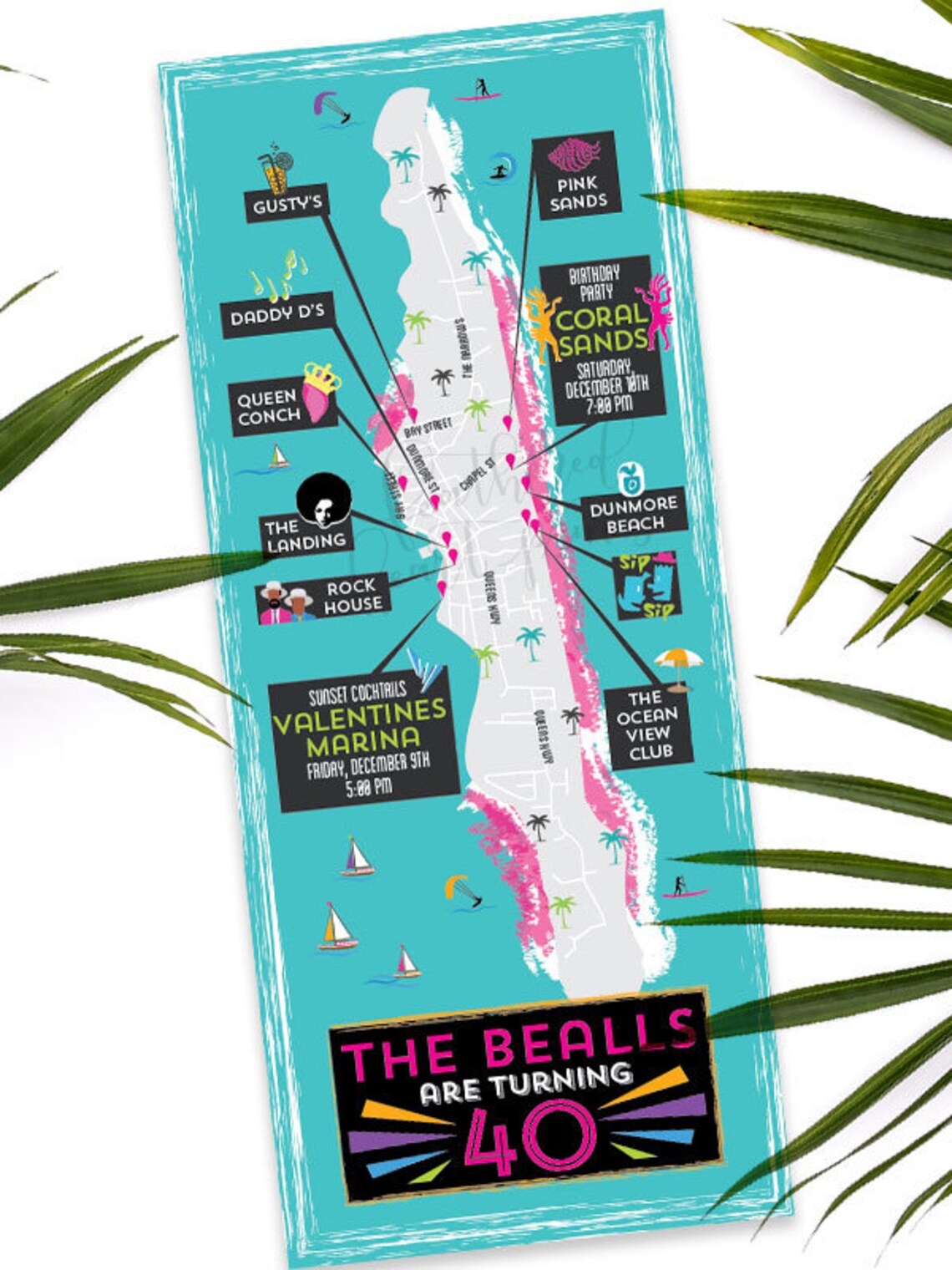 Custom Map-harbour Island Map- Bahamas Map, Tropical Map, Birthday ...