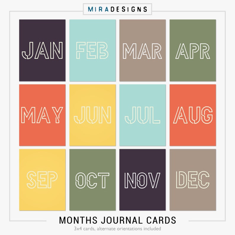 Months Journal Cards - Printable Journal Cards for Project Life and ...