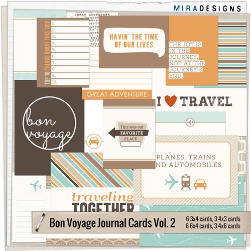 Bon Voyage Journal Cards Instant Download Printable - Etsy